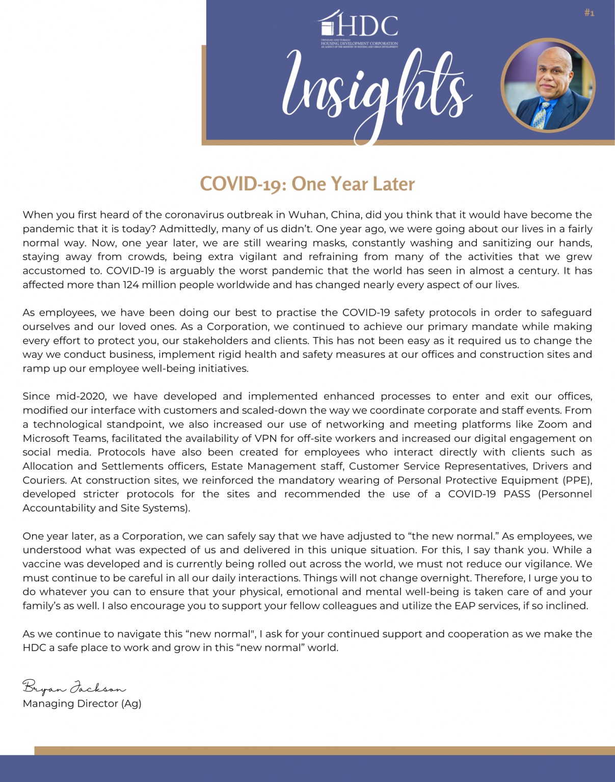 HDC | Insights: A Message from Bryan Jackson - Managing Director (Ag) - HDC